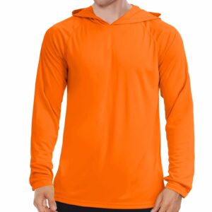 HOPATISEN Hiking Shirts Men Stretchy Sweatshirt cooling Shirt with Hood Quick Dry Fishing Shirt Swimming Boating Sailing Shirt Orange