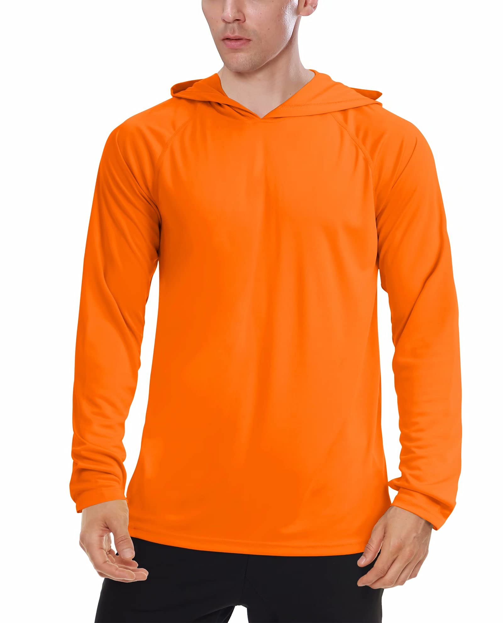 HOPATISEN Hiking Shirts Men Stretchy Sweatshirt cooling Shirt with Hood Quick Dry Fishing Shirt Swimming Boating Sailing Shirt Orange