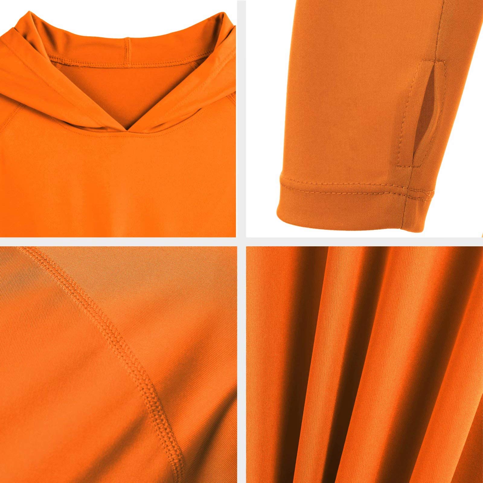 HOPATISEN Hiking Shirts Men Stretchy Sweatshirt cooling Shirt with Hood Quick Dry Fishing Shirt Swimming Boating Sailing Shirt Orange