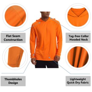 HOPATISEN Hiking Shirts Men Stretchy Sweatshirt cooling Shirt with Hood Quick Dry Fishing Shirt Swimming Boating Sailing Shirt Orange