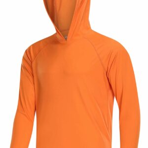 HOPATISEN Hiking Shirts Men Stretchy Sweatshirt cooling Shirt with Hood Quick Dry Fishing Shirt Swimming Boating Sailing Shirt Orange