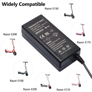 Upgrade 36W Electric Scooter Battery Charger for Razor E100 E200 E300 E150 E125 E175 E350 E400 E500 MX350 MX400 ZR350 E225S E325S PR200,Dirt Quad,Pocket Rocket Mod,Mini Chopper Scooter 3-Prong Inline