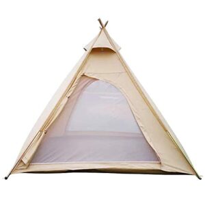 free space outdoor 100% cotton canvas waterproof pyramid-shaped camping tent (beige, 2.15meters)