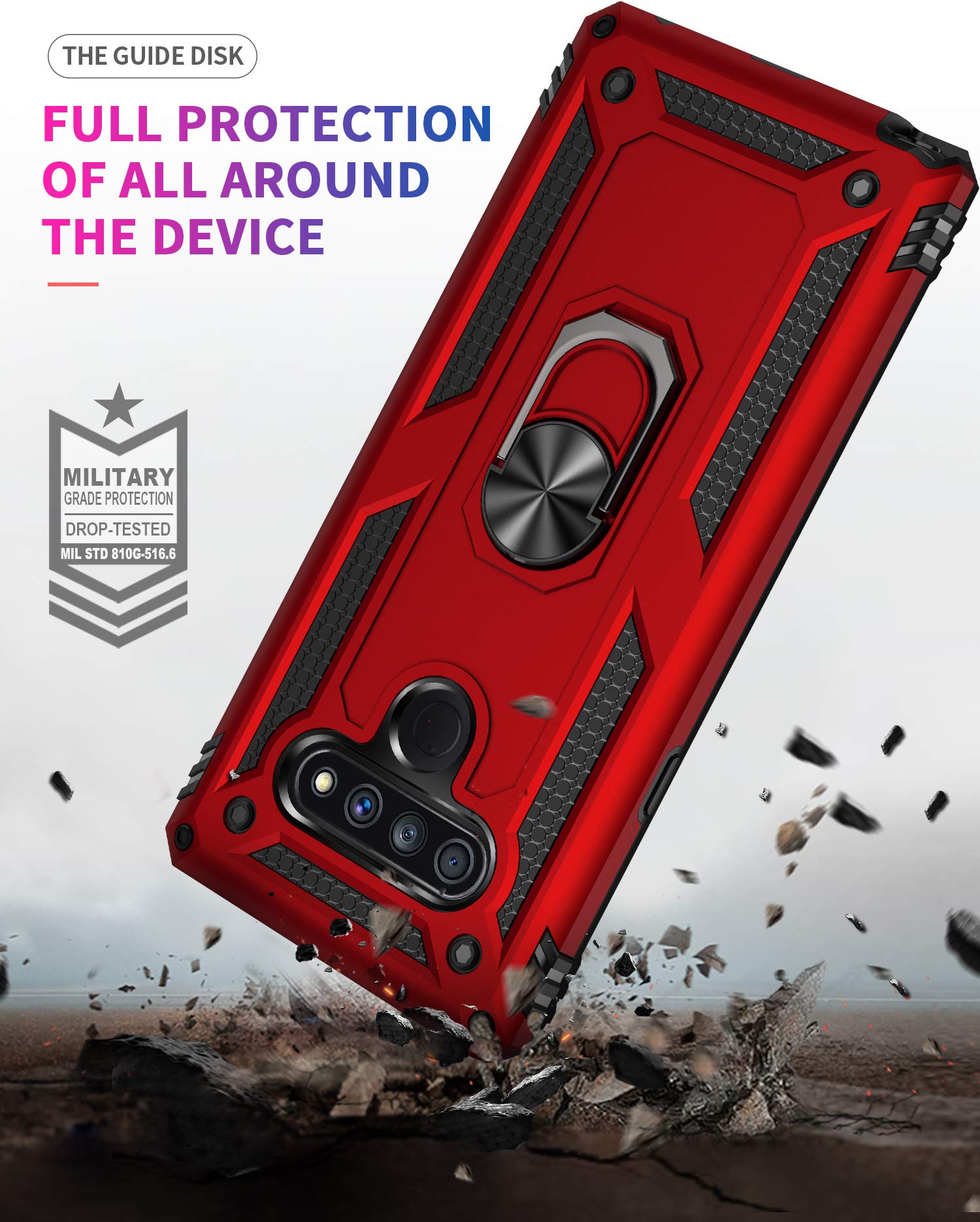 YZOK Compatible with LG Stylo 6 Case,with HD Screen Protector,Military Grade Protective Phone Case with 360 Degree Rotating Metal Ring, Holder Kickstand Cover Case for LG Stylo 6 (Red)