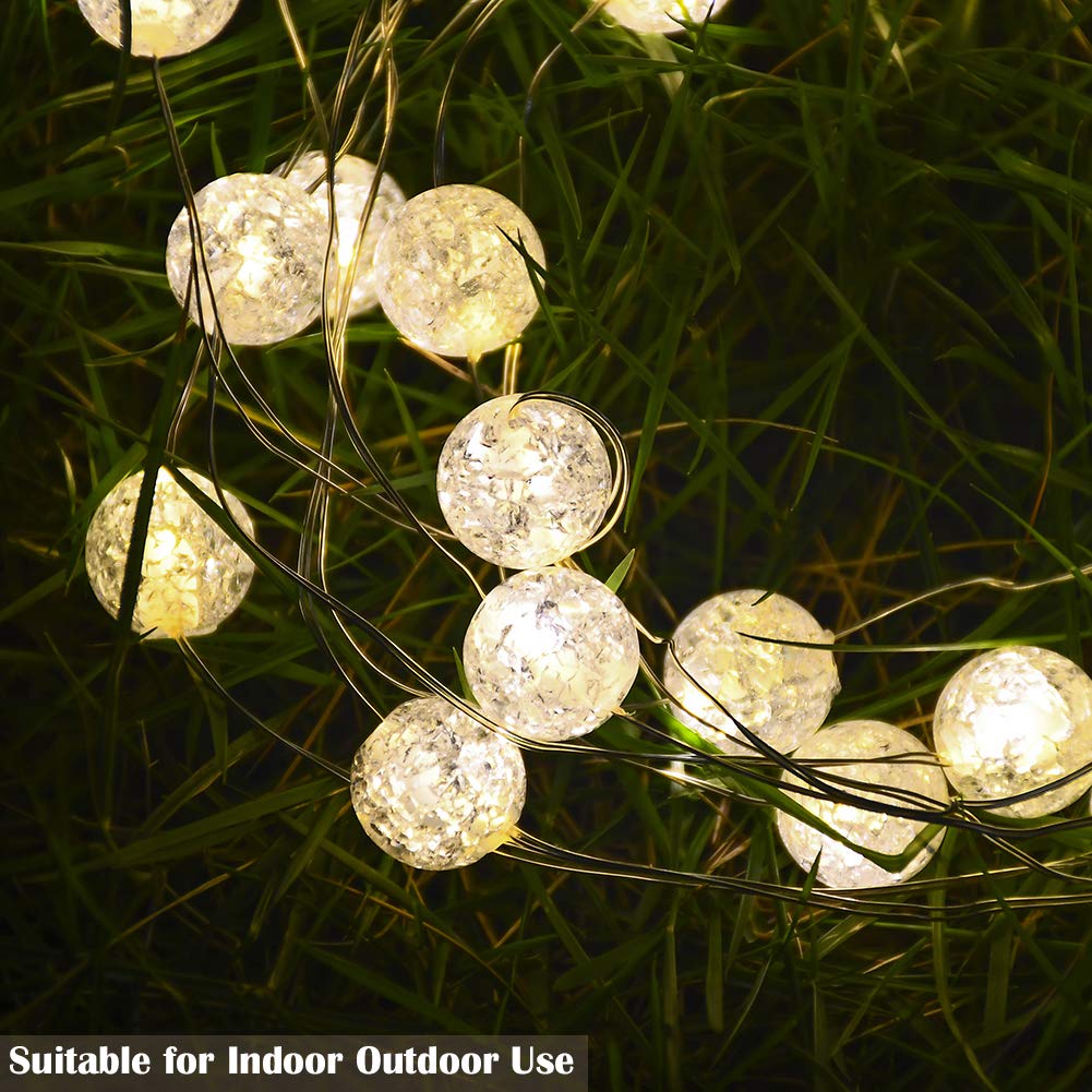 Globe String Lights, Crystal Ball Led String Lights Warm White, 10ft 30 LED Grandhome Fairy Lights Battery Operated Waterproof, 8 Modes with Remote Control, for Indoor Outdoor Bedroom Party Wedding …