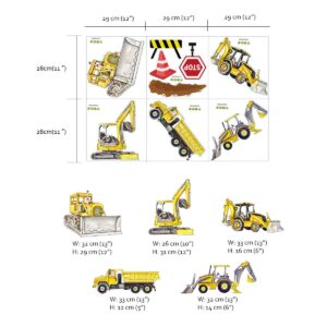 Runtoo Construction Vehicles Wall Decals Trucks Tractor Transportation Wall Stickers Kids Boys Bedroom Nursery Wall Décor