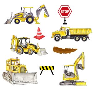 Runtoo Construction Vehicles Wall Decals Trucks Tractor Transportation Wall Stickers Kids Boys Bedroom Nursery Wall Décor