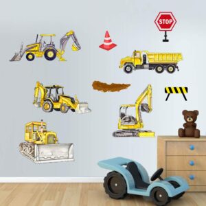 Runtoo Construction Vehicles Wall Decals Trucks Tractor Transportation Wall Stickers Kids Boys Bedroom Nursery Wall Décor