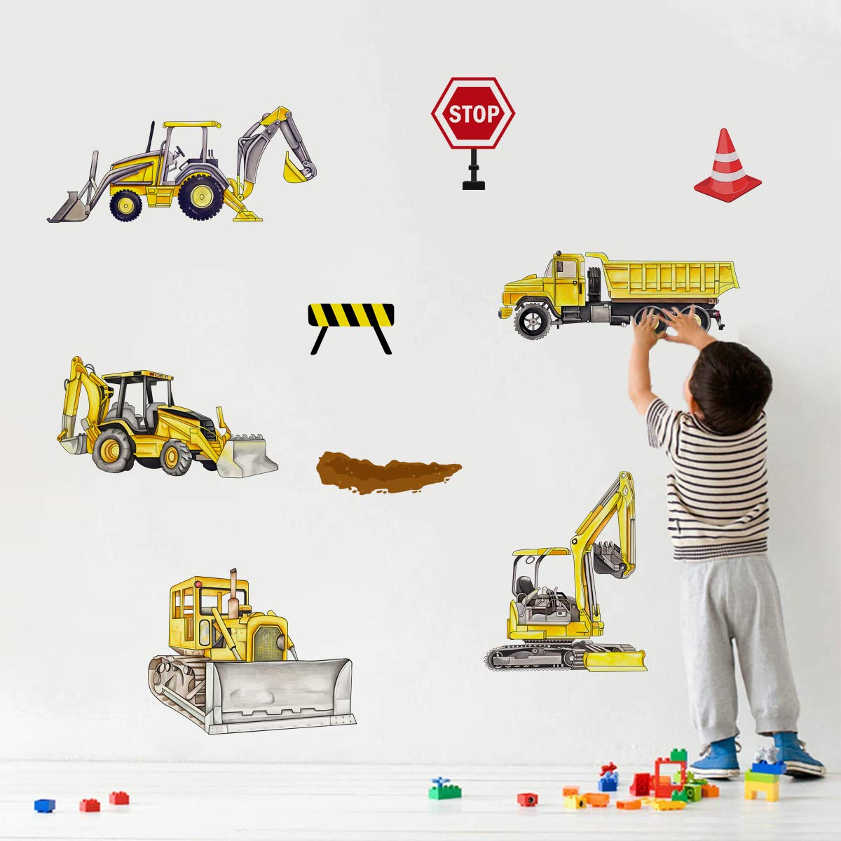 Runtoo Construction Vehicles Wall Decals Trucks Tractor Transportation Wall Stickers Kids Boys Bedroom Nursery Wall Décor