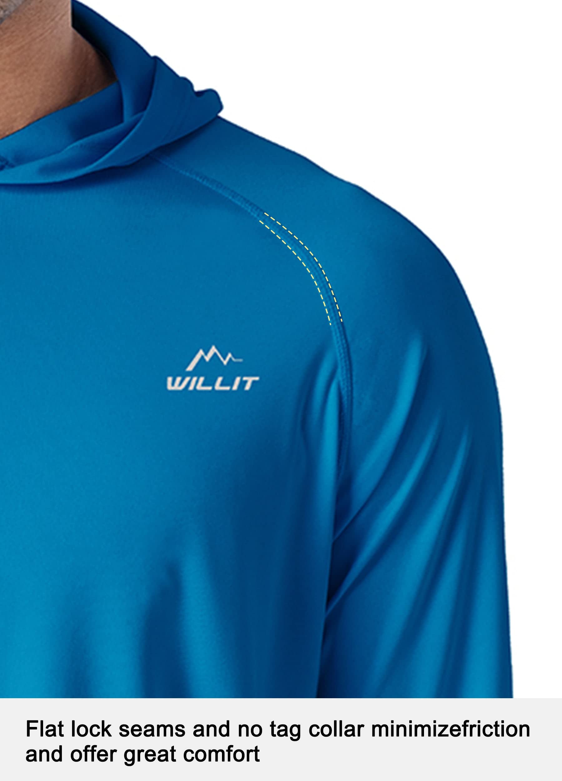 Willit Men's Sun Shirts UPF 50+ Protection Hoodie Rash Guard Shirt SPF UV Shirt Long Sleeve Fishing Outdoor Lightweight Brilliant Blue M