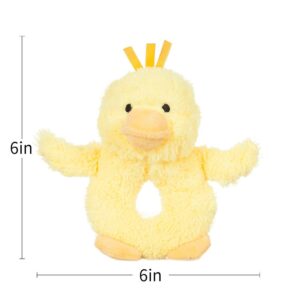 Apricot Lamb Baby Duck Soft Rattle Toy, Plush Stuffed Animal for Newborn Soft Hand Grip Shaker Over 0 Months (Duck, 6 Inches)