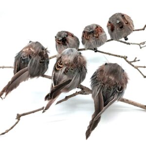 LWINGFLYER 6pcs Fat Sparrow Bird Decor Artificial Birds Feathered Foam Bird Clip on Festival Season Christmas Tree Home Garden Decoration (Brown)