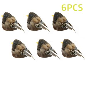 LWINGFLYER 6pcs Fat Sparrow Bird Decor Artificial Birds Feathered Foam Bird Clip on Festival Season Christmas Tree Home Garden Decoration (Brown)