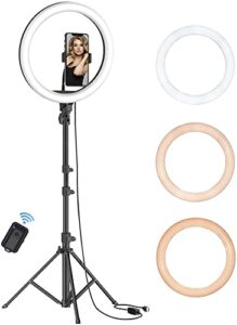 10" selfie ring light with tripod stand with phone holder, sumcoo dimmable led beauty ringlight for makeup/live stream/tiktok/youtube video, compatible with iphone, android phone