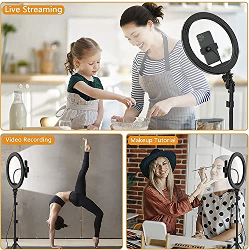 10" Selfie Ring Light with Tripod Stand with Phone Holder, SUMCOO Dimmable LED Beauty Ringlight for Makeup/Live Stream/TikTok/YouTube Video, Compatible with iPhone, Android Phone