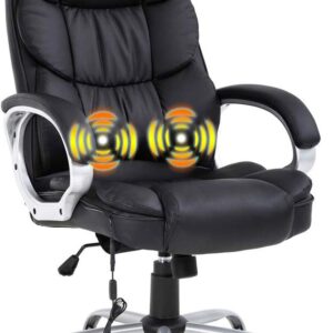 Ergonomic Task Desk Computer Chair Home Office Chair, Massage Function Lumbar Support Soft Comfort with Armrest High Back PU Leather Chair Adjustable Rolling Swivel, Nice Chic Best Home Office Chair