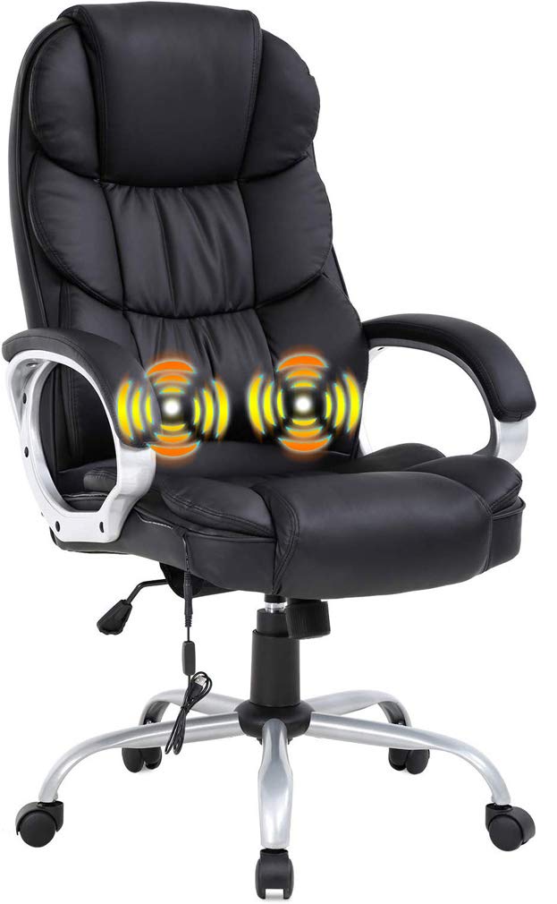 Ergonomic Task Desk Computer Chair Home Office Chair, Massage Function Lumbar Support Soft Comfort with Armrest High Back PU Leather Chair Adjustable Rolling Swivel, Nice Chic Best Home Office Chair