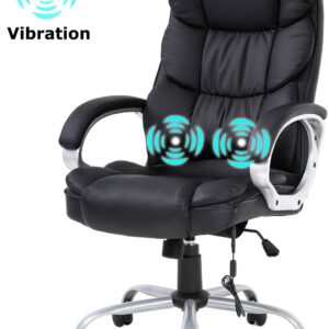 Ergonomic Task Desk Computer Chair Home Office Chair, Massage Function Lumbar Support Soft Comfort with Armrest High Back PU Leather Chair Adjustable Rolling Swivel, Nice Chic Best Home Office Chair