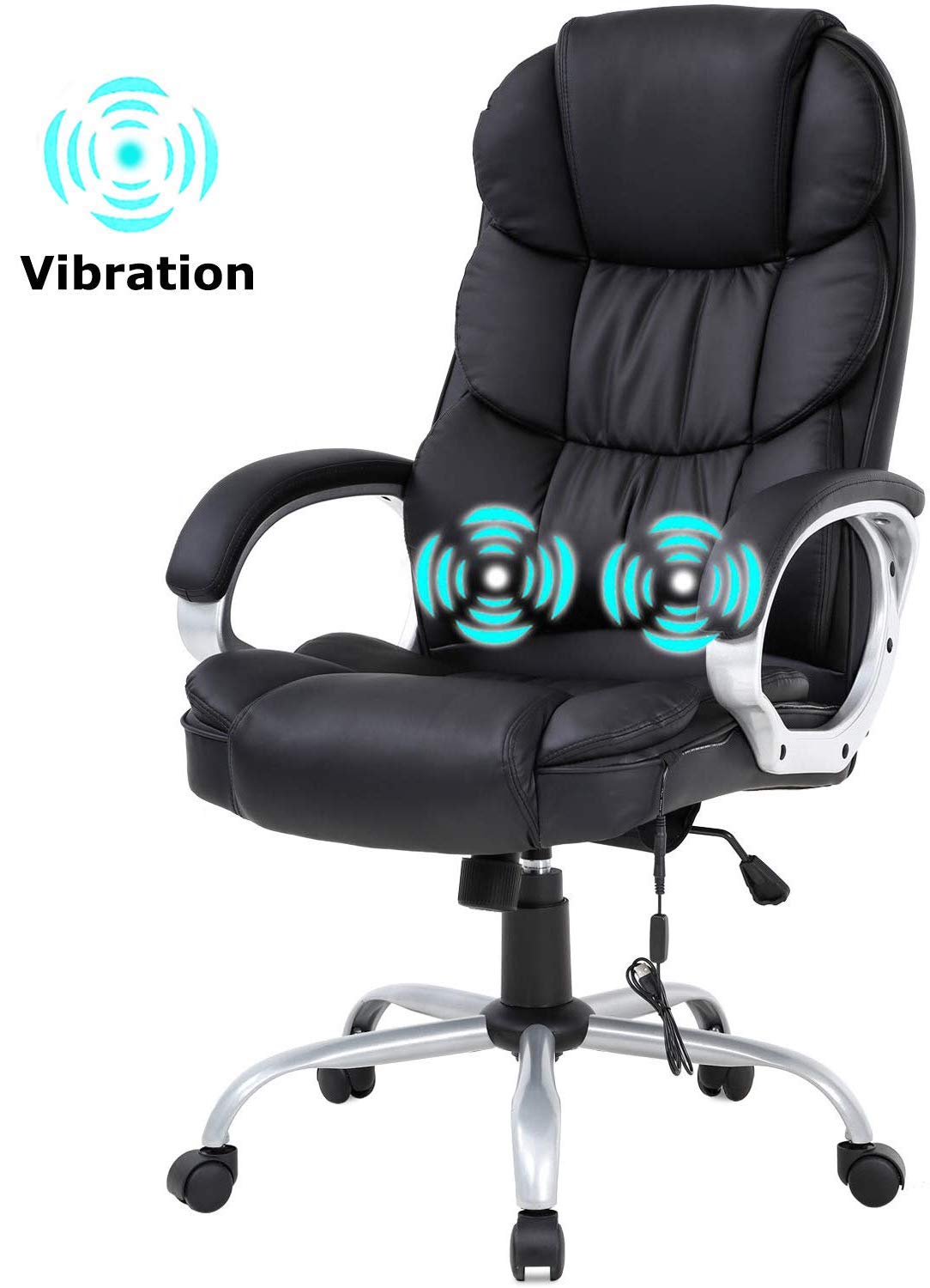 Ergonomic Task Desk Computer Chair Home Office Chair, Massage Function Lumbar Support Soft Comfort with Armrest High Back PU Leather Chair Adjustable Rolling Swivel, Nice Chic Best Home Office Chair