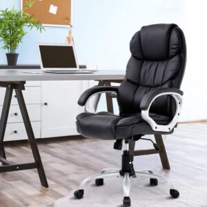 Ergonomic Task Desk Computer Chair Home Office Chair, Massage Function Lumbar Support Soft Comfort with Armrest High Back PU Leather Chair Adjustable Rolling Swivel, Nice Chic Best Home Office Chair