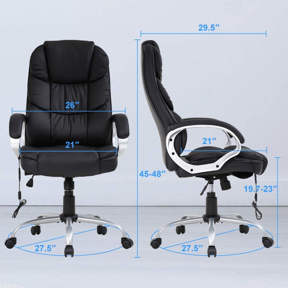 Ergonomic Task Desk Computer Chair Home Office Chair, Massage Function Lumbar Support Soft Comfort with Armrest High Back PU Leather Chair Adjustable Rolling Swivel, Nice Chic Best Home Office Chair