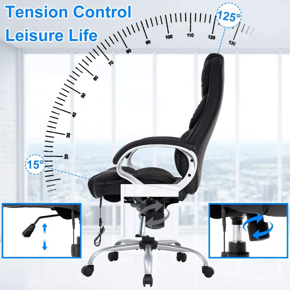 Ergonomic Task Desk Computer Chair Home Office Chair, Massage Function Lumbar Support Soft Comfort with Armrest High Back PU Leather Chair Adjustable Rolling Swivel, Nice Chic Best Home Office Chair