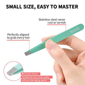 TsMADDTs Eyebrow Tweezer Set, 6 Pcs Tweezers Set for Women, Precision Tweezer for Eyebrows with Curved Scissors for Ingrown Hair, Hair Plucking Daily Beauty Tools with Leather Travel Case