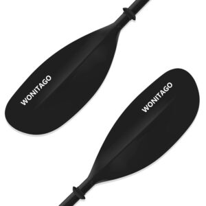 wonitago kayak paddles with alloy shaft and pp blade, floating kayaking oars, adjustable 230-250 cm/90-98 inches, black