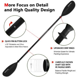 WONITAGO Kayak Paddles with Alloy Shaft and PP Blade, Floating Kayaking Oars, Adjustable 230-250 cm/90-98 Inches, Black