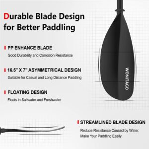 WONITAGO Kayak Paddles with Alloy Shaft and PP Blade, Floating Kayaking Oars, Adjustable 230-250 cm/90-98 Inches, Black