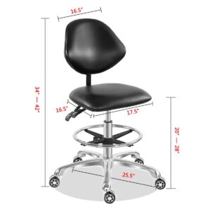 Antlu Adjustable Rolling Stool Drafting Chair for Guitar Shop Pedicure Studio Work with Wheels and Backrest,Workbench Hydraulic Stool with Footrest (Black)