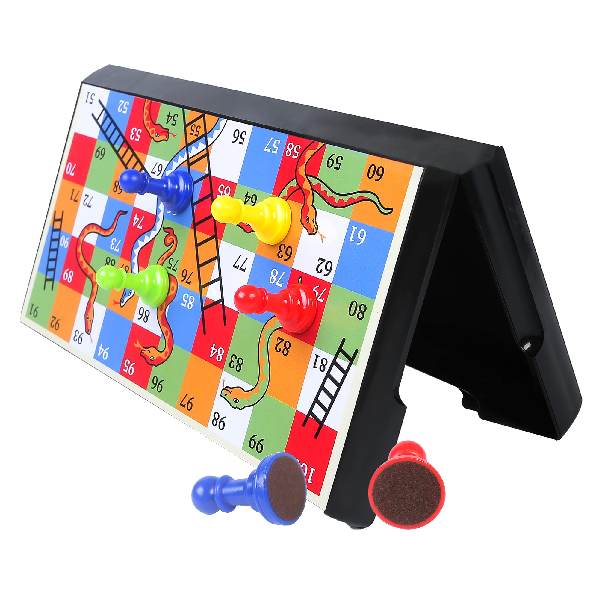 KIDAMI Magnetic Snakes and Ladders Game Set with Storage Box, Folding Design and Light-Weight, Gift for Kids and Adults.