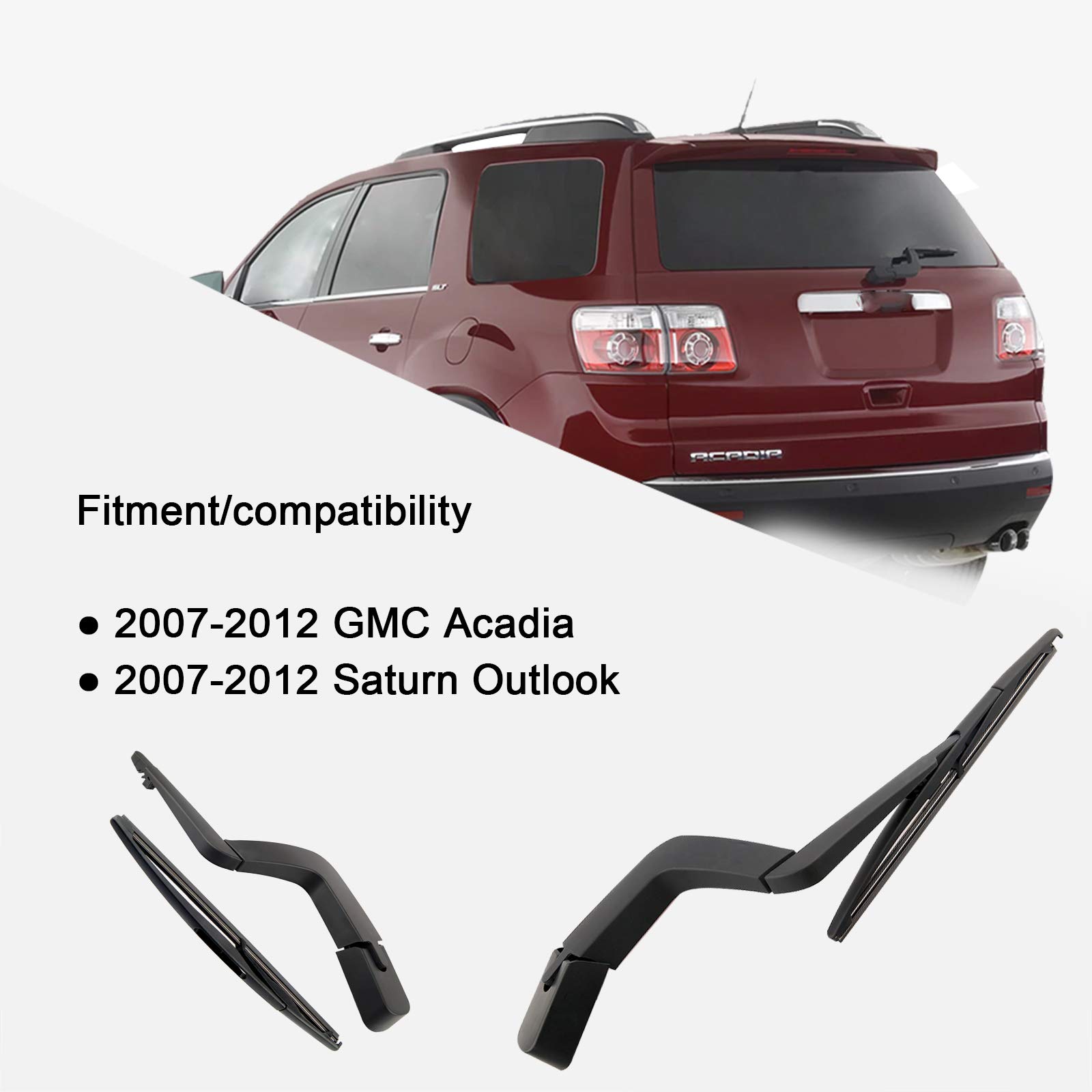 Rear Wiper Arm Blade Replacement for 2007-2012 Genuine GMC Acadia/Saturn Outlook, Replaces Original Equipment Wiper Arm Set - Factory OEM Style