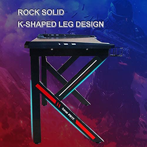 N /A NEWPUTE Office Gaming Desk 43.31"x23.62", Computer Table, K Shaped E-Sports Racing Desk with Led Lights, Controller Stand, Cup Holder, Headphone Hook All in One for Home Office…