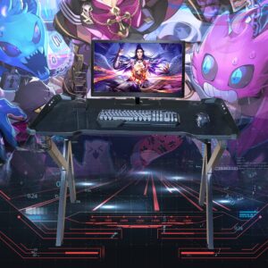 N /A NEWPUTE Office Gaming Desk 43.31"x23.62", Computer Table, K Shaped E-Sports Racing Desk with Led Lights, Controller Stand, Cup Holder, Headphone Hook All in One for Home Office…