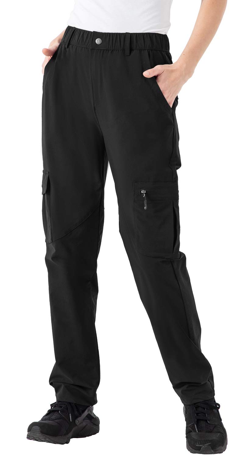 Rdruko Women's Hiking Cargo Pants Lightweight Water-Resistant Quick Dry UPF 50+ Travel Work Pants Zipper Pockets Black Large