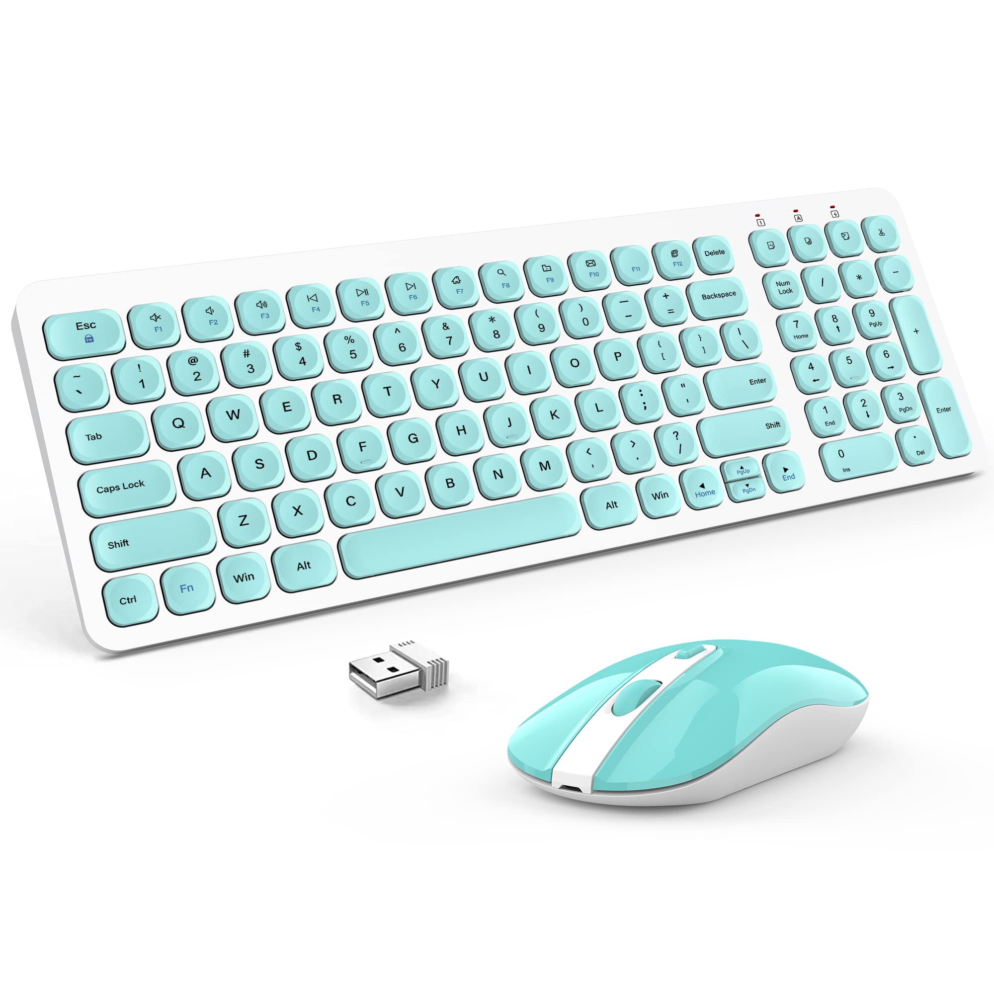 SOOOO Wireless Keyboard and Mouse Combo, Ultra Thin Quiet Portable Wireless Keyboard and 2.4GHz Wireless Mouse with Nano USB Receiver for Windows Laptop PC Notebook (White(Blue Keys))