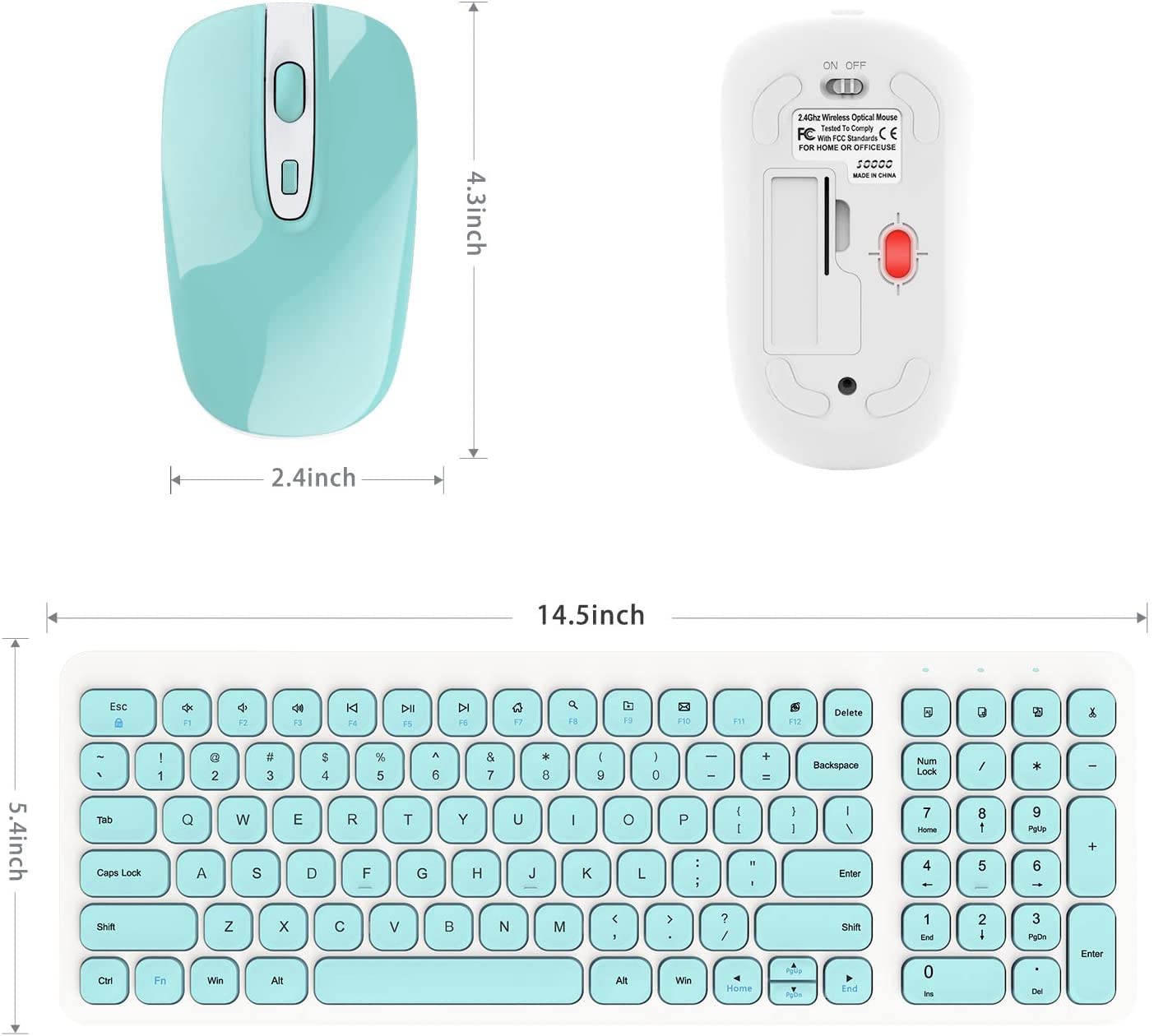 SOOOO Wireless Keyboard and Mouse Combo, Ultra Thin Quiet Portable Wireless Keyboard and 2.4GHz Wireless Mouse with Nano USB Receiver for Windows Laptop PC Notebook (White(Blue Keys))