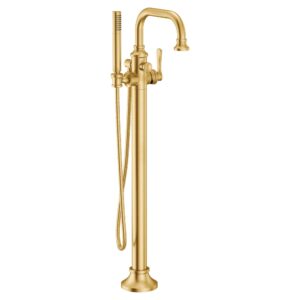 moen s44507bg colinet one-handle traditional freestanding floor mount tub filler with handshower, brushed gold