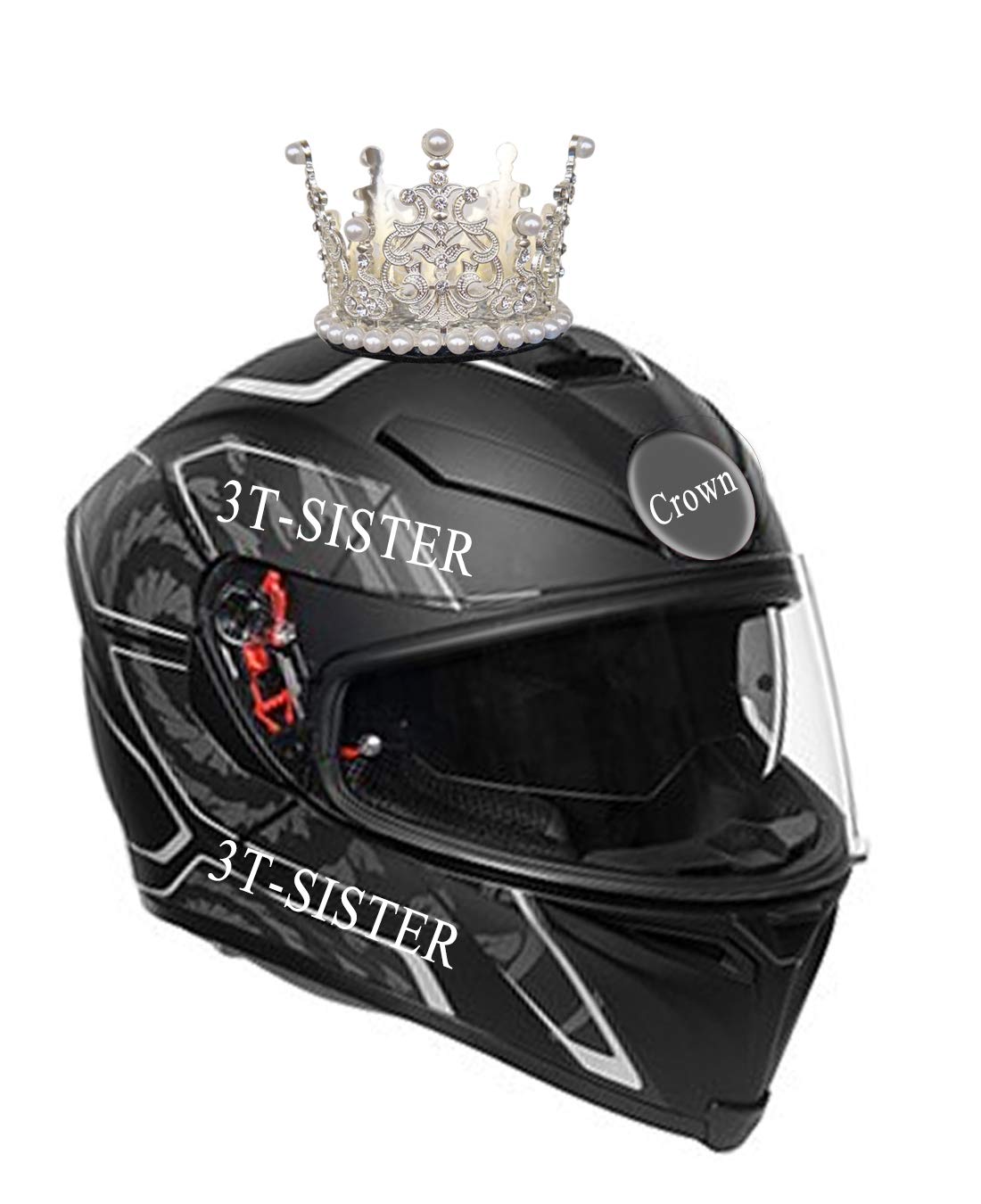 3T-SISTER Cute Crown Crystal Crown for Ski Helmet Reusable Velcro Design (Helmet not Included)