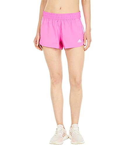 adidas Womens Pacer 3 Stripe Woven Short Screaming Pink/White X-Small