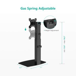 WALI Free Standing Single LCD Monitor Stand Gas Spring Adjustable Desk Mount Fits One Screen up to 32 inch, 15.4 lbs. Weight Capacity (GPV001), Black