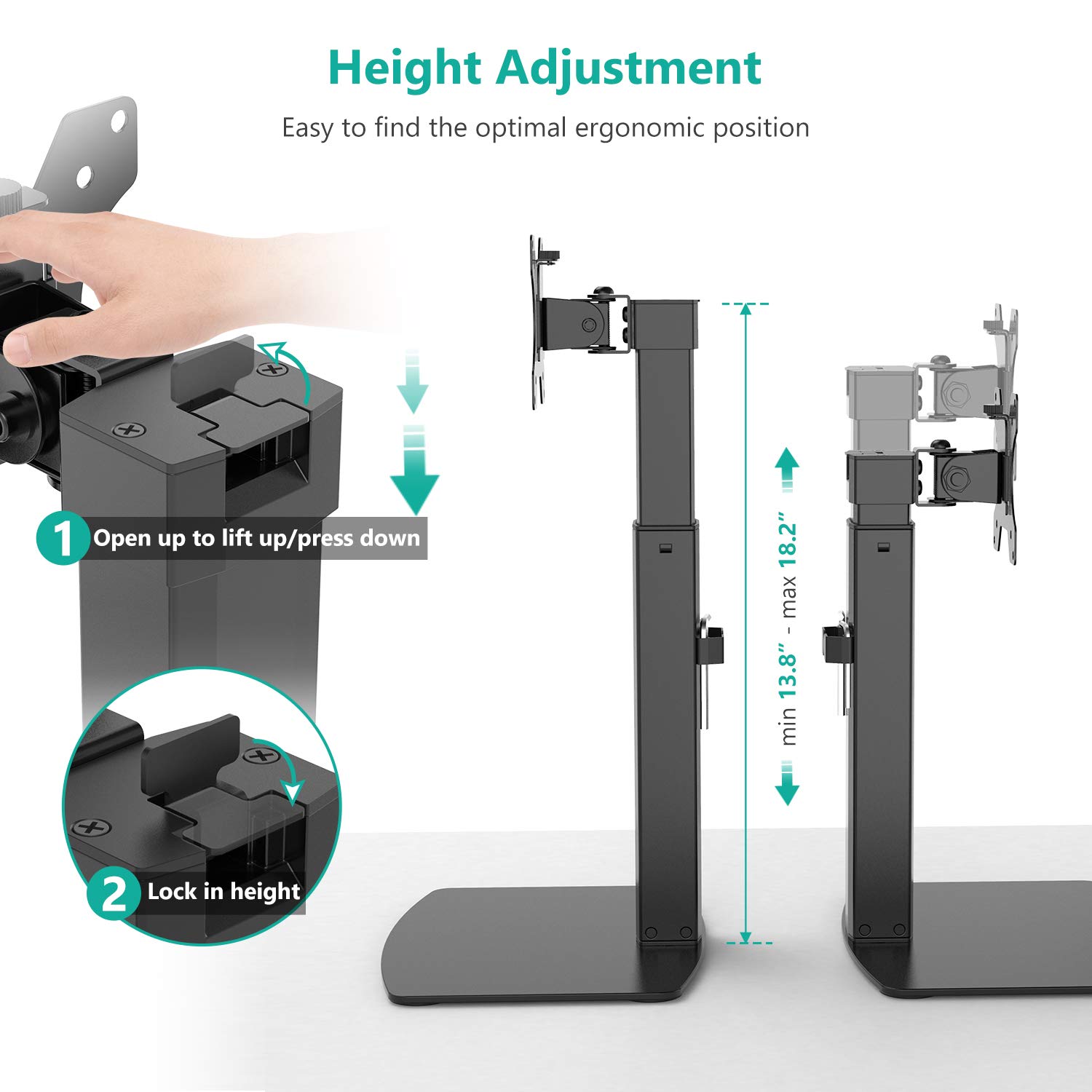 WALI Free Standing Single LCD Monitor Stand Gas Spring Adjustable Desk Mount Fits One Screen up to 32 inch, 15.4 lbs. Weight Capacity (GPV001), Black