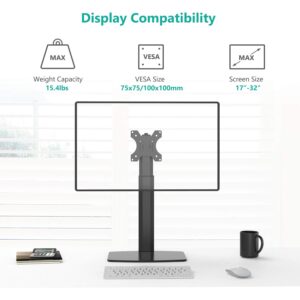 WALI Free Standing Single LCD Monitor Stand Gas Spring Adjustable Desk Mount Fits One Screen up to 32 inch, 15.4 lbs. Weight Capacity (GPV001), Black