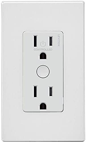 Leviton DW15R-1BW Decora Smart Wi-Fi Tamper Resistant Outlet, No Hub Required, Works with Alexa and Google Assistant, 1-Pack, White