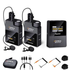 comica BoomX-D2 - Wireless Microphone System for Cameras, Camcorders, Smartphones, Laptops, Compact Wireless Lavalier Lapel Microphone with Dual-Channel Recording, Noise Reduction, Low Latency