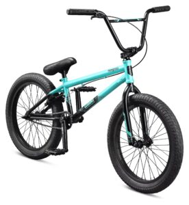 mongoose legion l60 kids freestyle bmx bike, intermediate rider, boys and girls bikes, 20-inch wheels, hi-ten steel frame, micro drive 25x9t bmx gearing, teal