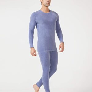 DAVID ARCHY Men's Thermal Underwear Set Winter Warm Base Layers Thermal Top and Bottom Long Johns Set Heather Moonlight Blue,L