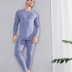 DAVID ARCHY Men's Thermal Underwear Set Winter Warm Base Layers Thermal Top and Bottom Long Johns Set Heather Moonlight Blue,L