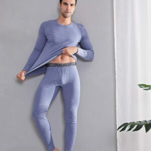 DAVID ARCHY Men's Thermal Underwear Set Winter Warm Base Layers Thermal Top and Bottom Long Johns Set Heather Moonlight Blue,L